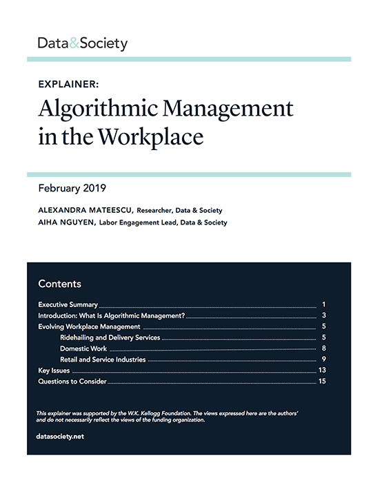 Explainer: Algorithmic Management in the Workplace | Data & Society Explainer: Algorithmic Management in the Workplace | Data & Society